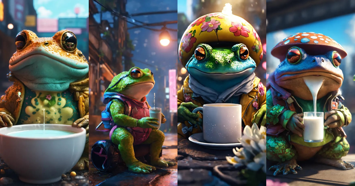 Lexica - A toad drinking milk slice of life anime, cyberpunk style, of ...