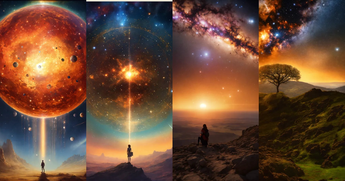 Lexica - Dans un paysage cosmique, une silhouette humaine, constituée ...