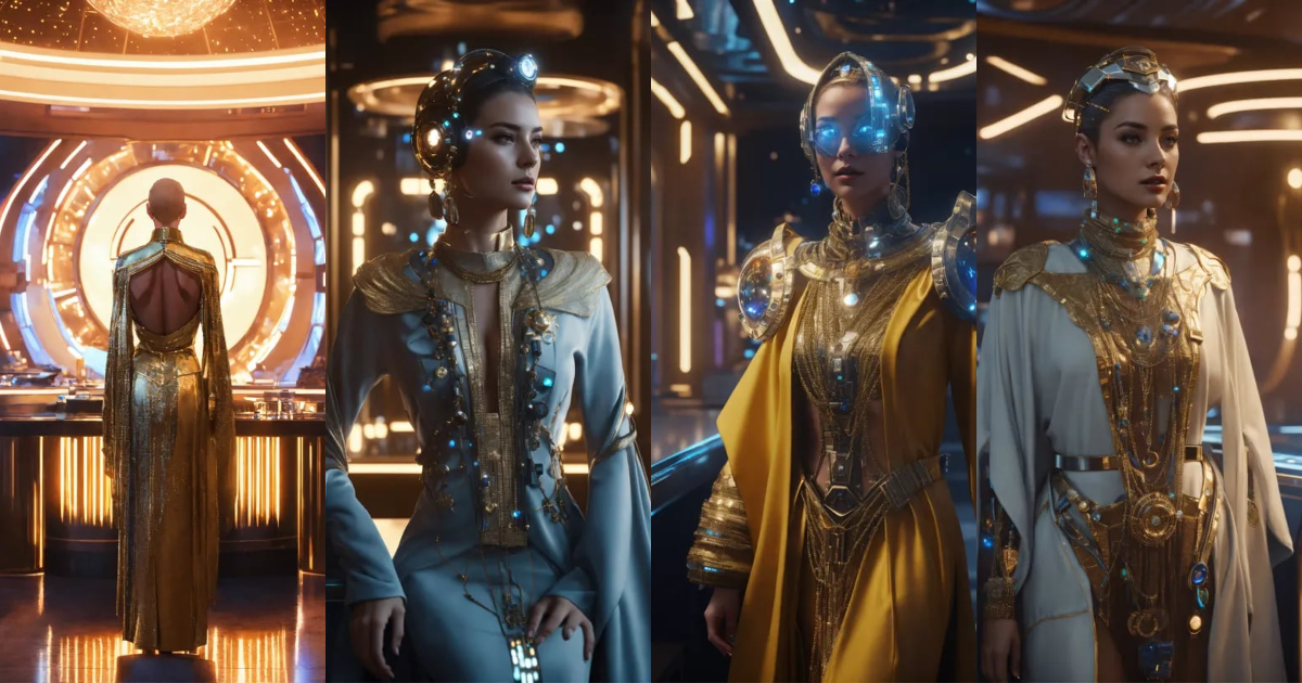 Lexica - Zoom out from an alluring humanoid wearing a fancy space robe ...