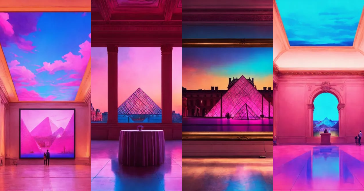 Lexica - Large room at the louvre with massive framed painting on the ...