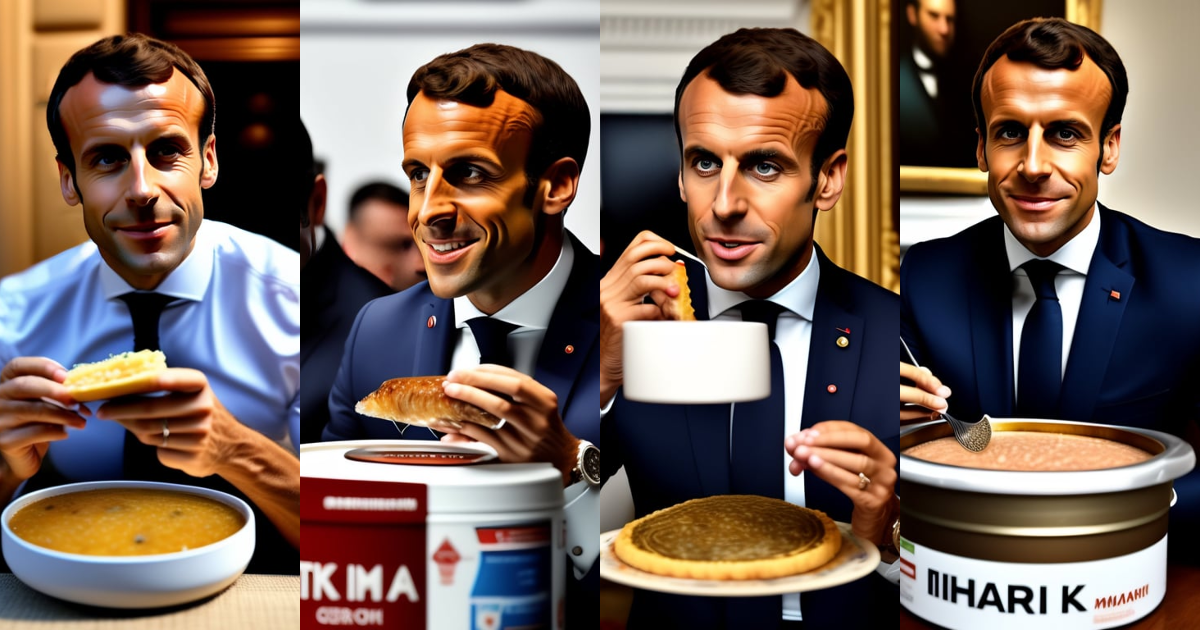 Lexica - Emmanuel Macron eating some sardines directly in the can