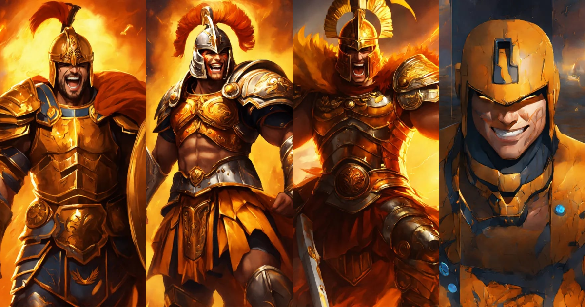 Lexica - Ares, greek god, full armour, orange and yellow thunder ...