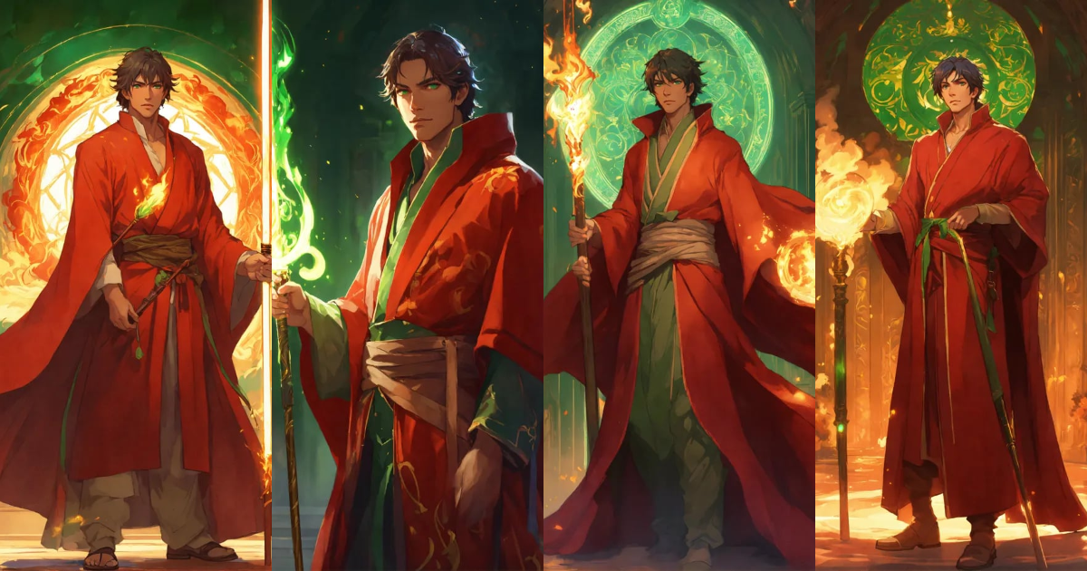 Lexica - Handsome, human, imperial male wizard with glowing fire staff ...