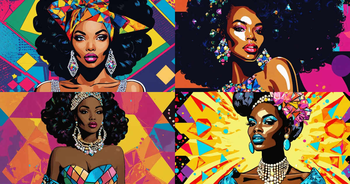 Lexica - Pop Art Glamour Black Woman in a glamorous pop art gown ...