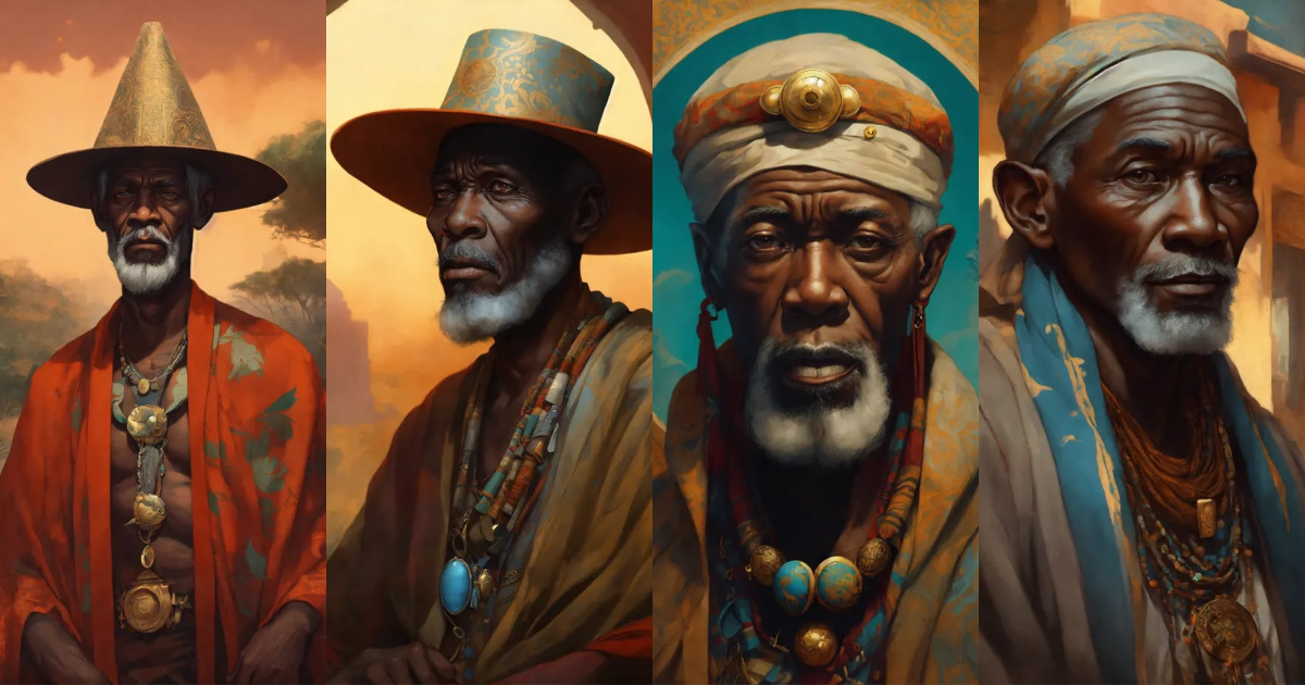 Lexica - A mysterious village seer african old man, cunning features a ...