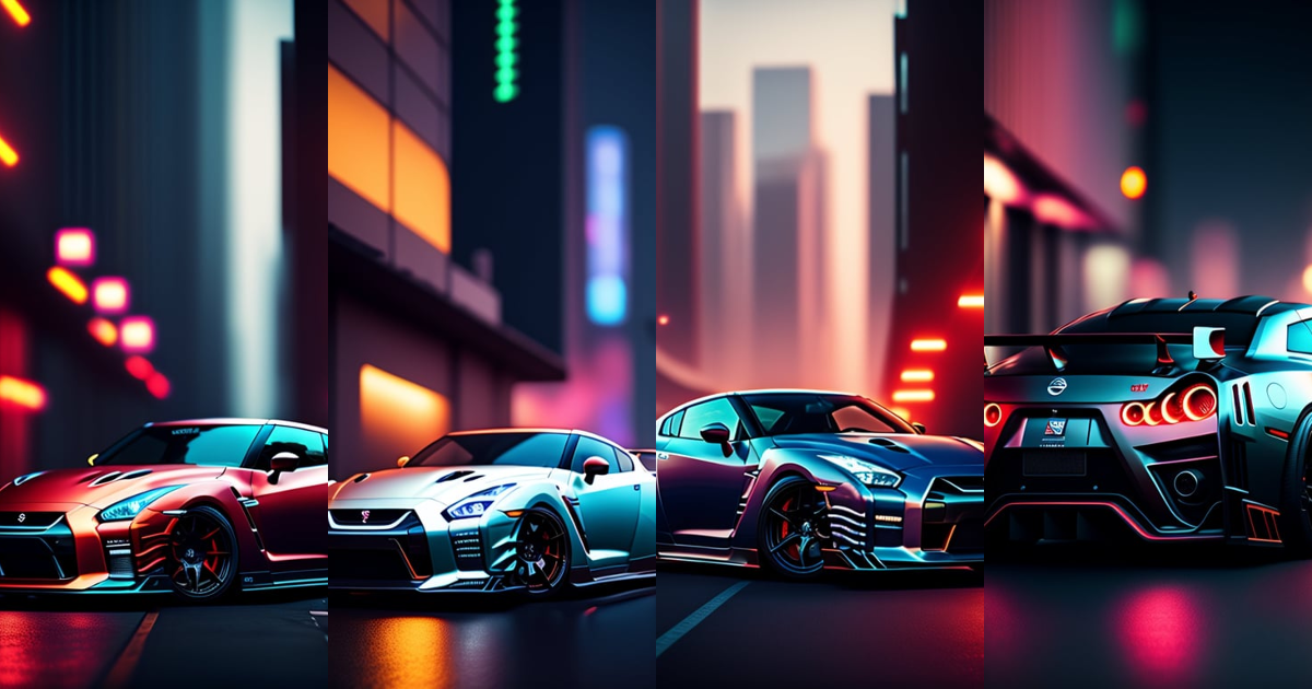 Lexica - Nissan GTR portrait, cyberpunk megalopolis, octane render ...
