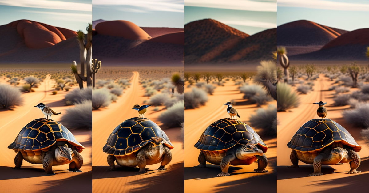 Lexica - A road-runner riding a tortoise in Joshua Tree, 8k photograph ...