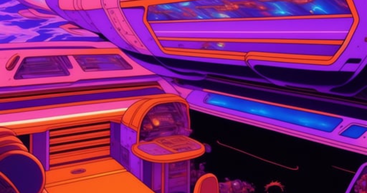 Lexica - Vintage 90's anime style. cluttered starship interior; crew ...