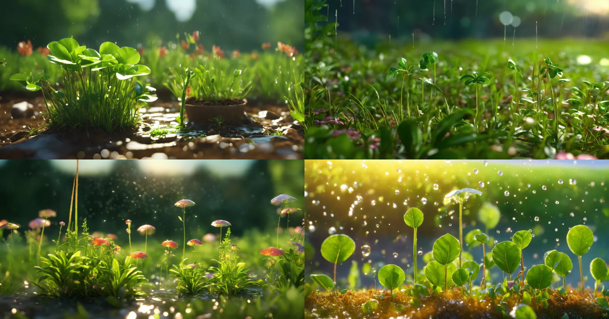 Lexica - "Create an image of small plants which grew in field after ...