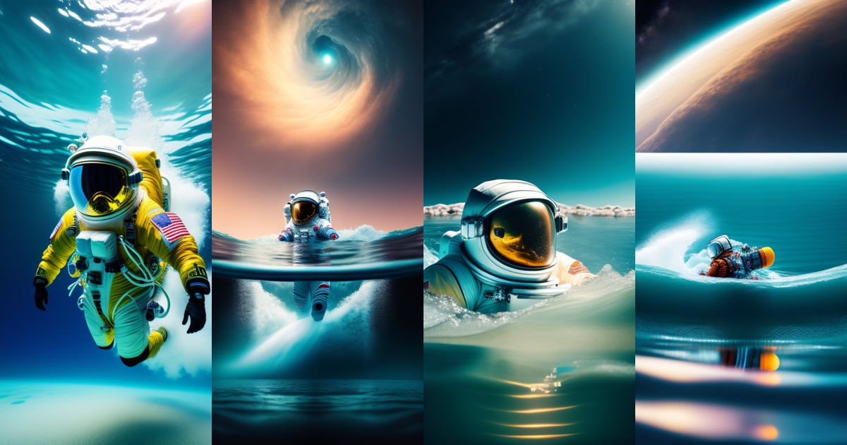 Lexica - An astronaut swiming in a lake in space