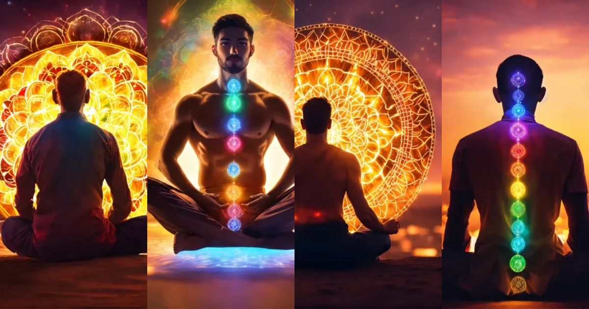 Lexica - Man sitting, chakras lit up, 4k, high resolution, photo quality