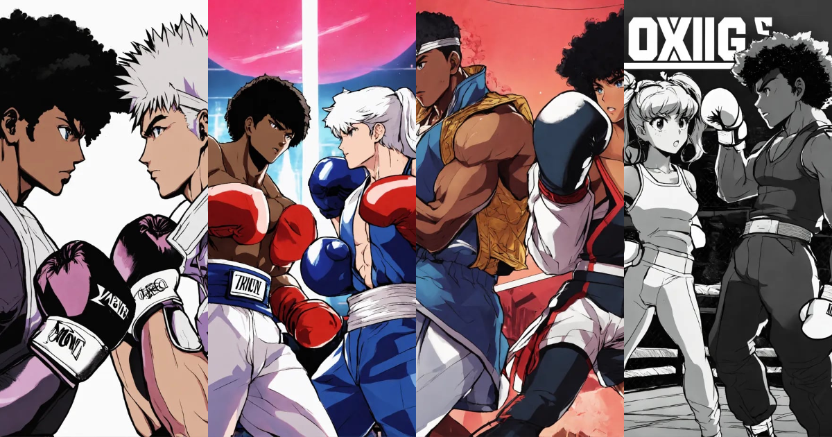 Lexica - 80s anime style black vs white characters boxing anime cover