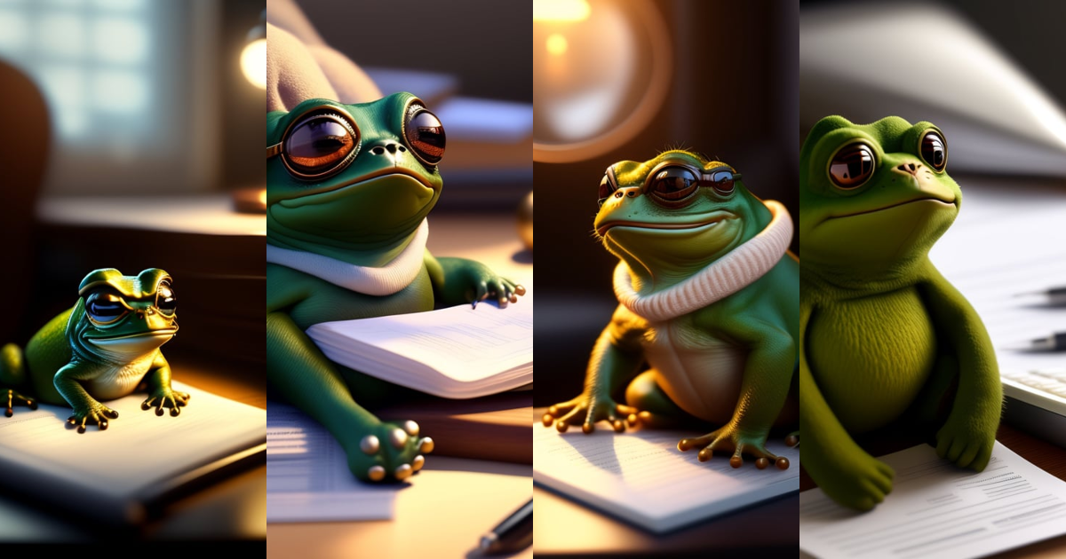 Lexica - An exhausted pepe the frog commiting tax fraud, paperwork ...