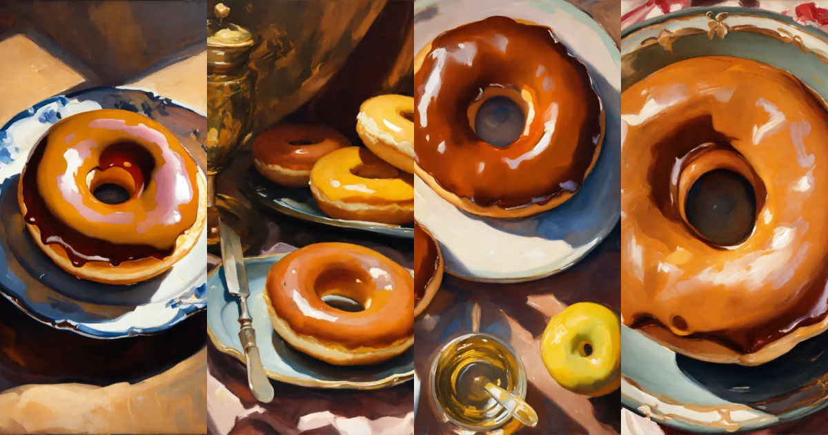 Lexica - Still life oil painting of donut in the style of john singer ...