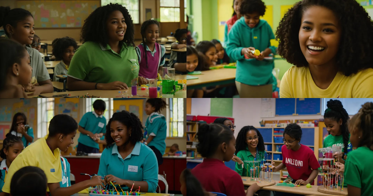Lexica - Color photo of a school professional of color interacting with ...