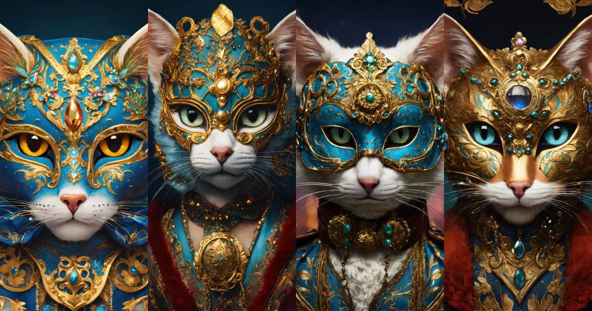 Lexica - Portrait of a cat in a richly decorated masquerade mask. the ...