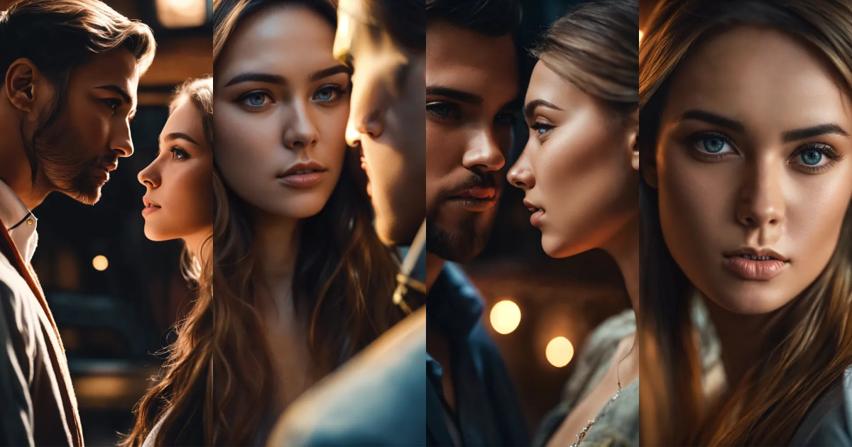 Lexica - Cinematic photo man looking intensely into woman's beautiful ...
