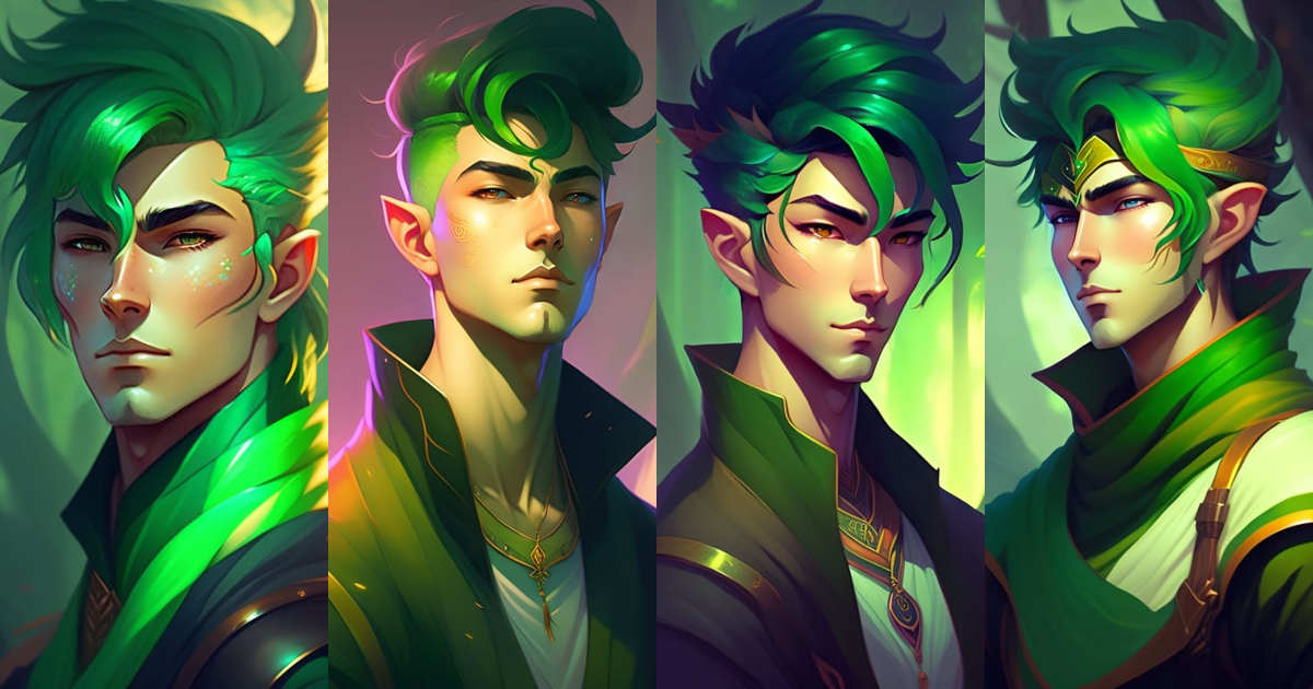 Lexica - Young beautiful male boy forest spirit, elven, green hair ...