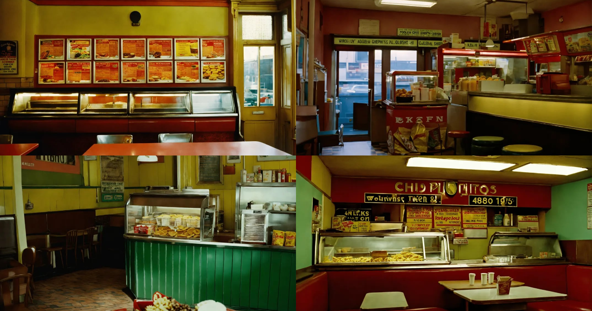 Lexica - Vintage glasgow chip shop interior by William eggleston