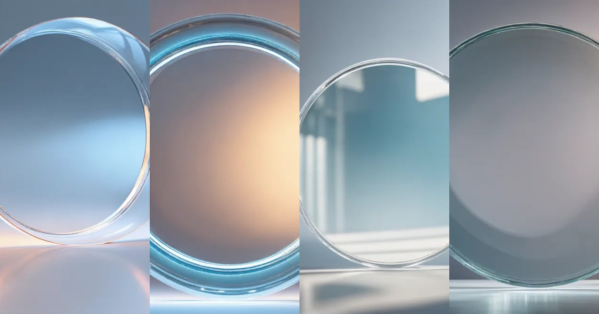 Lexica - Ultra thin glass circle, seen from a side angle with a rotated ...