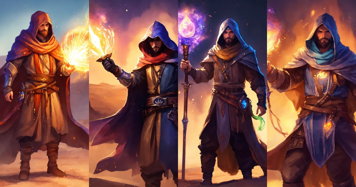 Lexica - Fantasy medieval desert assassin sorcerer with magical sparks ...