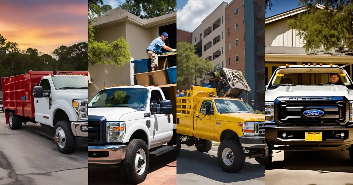 Lexica - A white man driving a ford f350 doing junk removal from ...