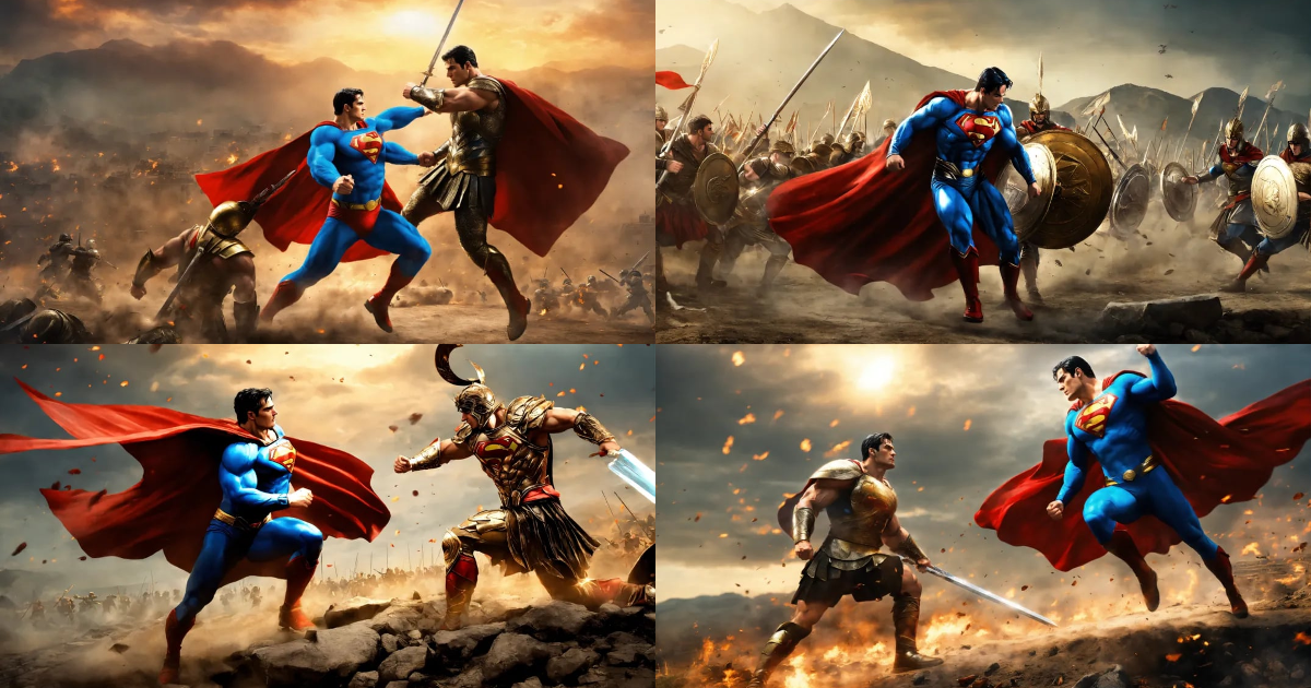 Lexica - On a battlefield, superman vs greek warrior, realistic ...