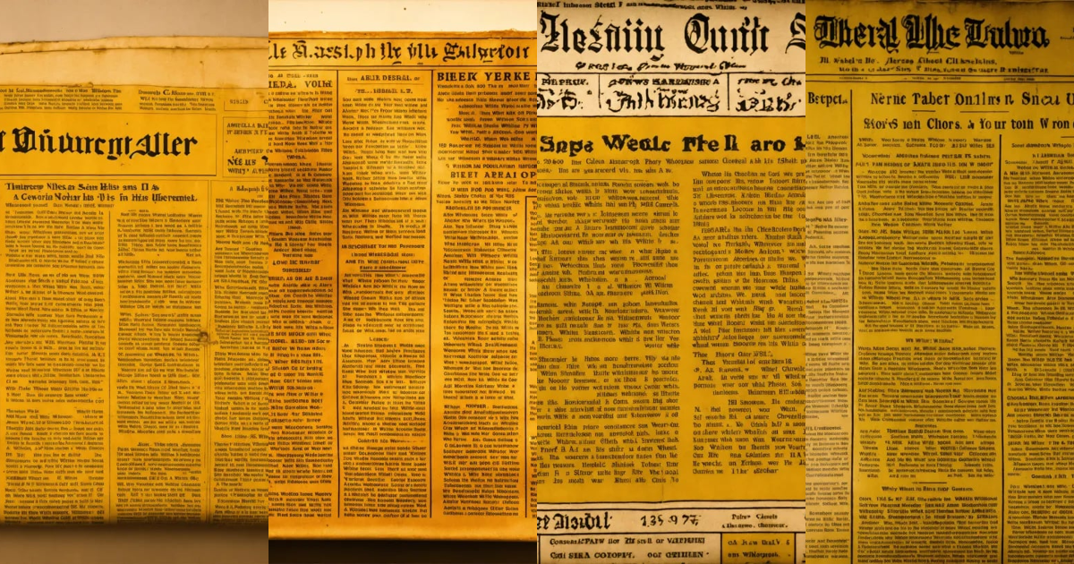Lexica - A photo of an old newspaper. The newspaper is yellowed and has ...