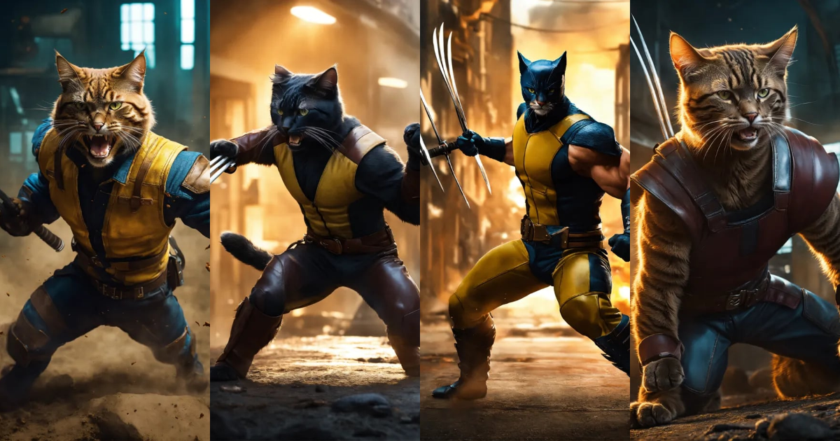 Lexica - Produce me an image of cat wolverine in fighting action, movie ...