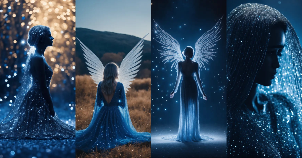 Lexica - Photoshoot of a ghost sad angel silhouette made of a million ...