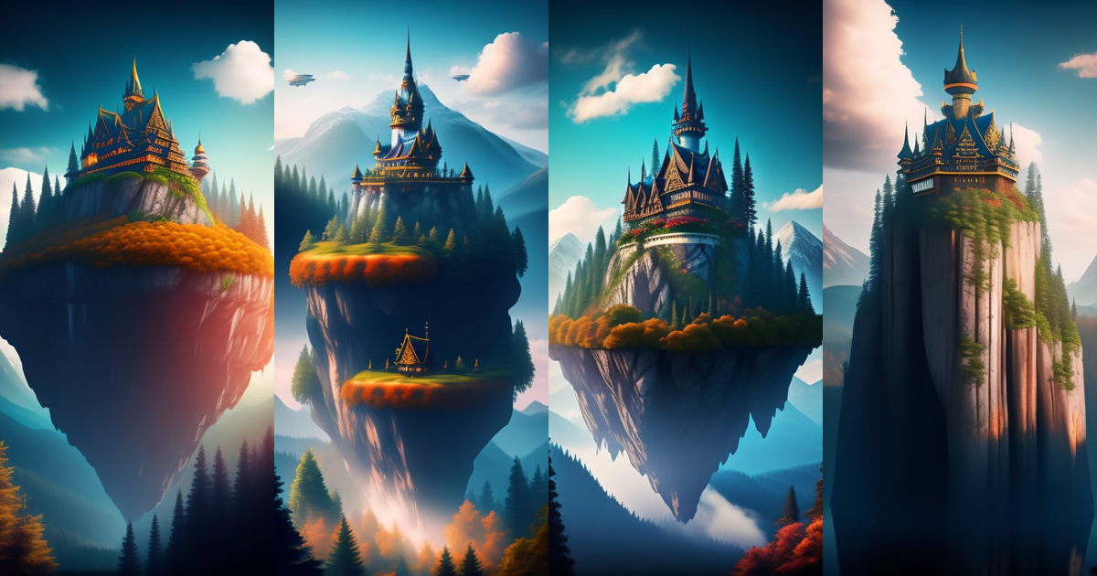 Lexica - Humble wIzard castle floating in the sky with forests and ...