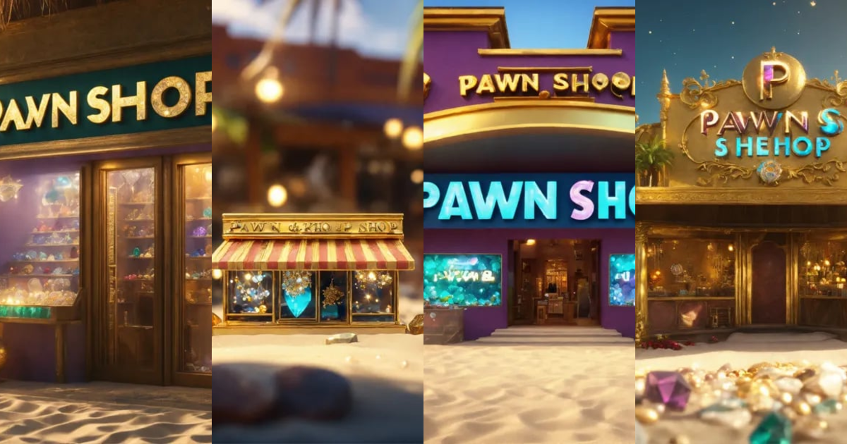 Lexica - Pawn shop LOGO , NFT Store on the beach , gemstones and ...