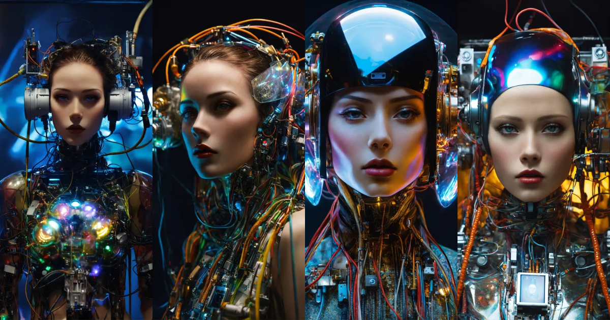 Lexica - Portrait Photography, in front of a black wall, a cyborg ...