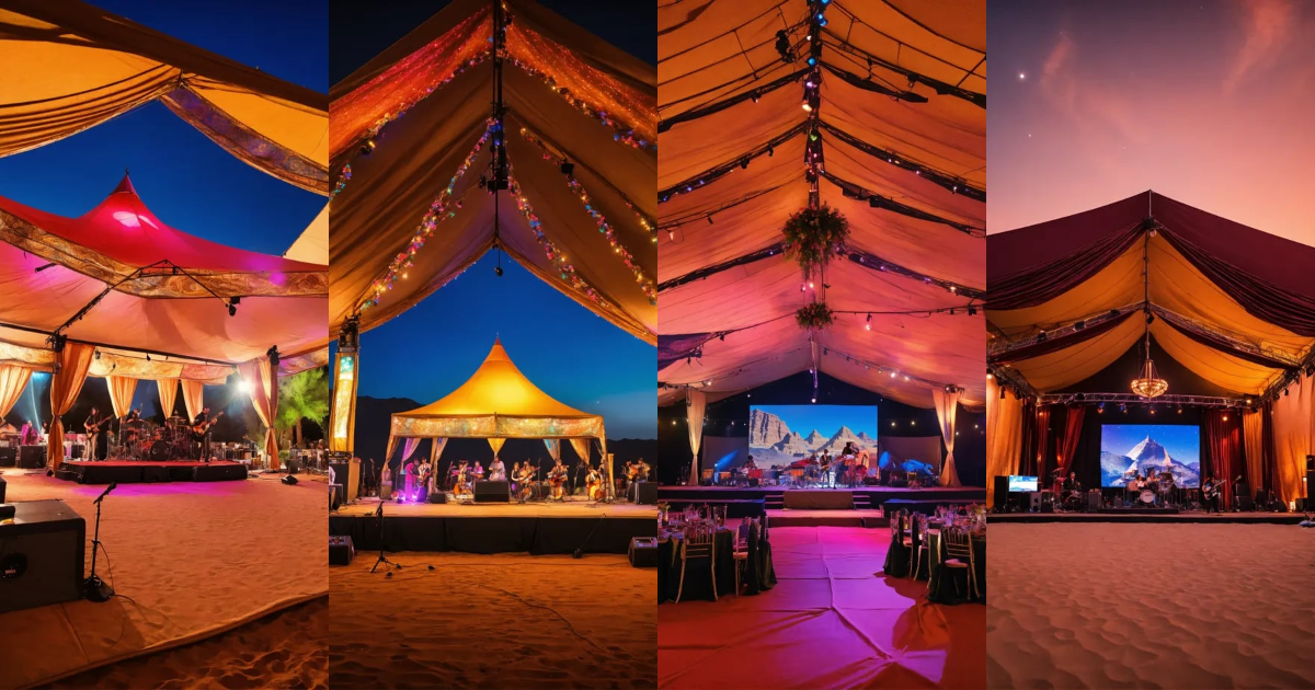 Lexica - Elegant desert Arabian tent themed outdoor concert stage with ...