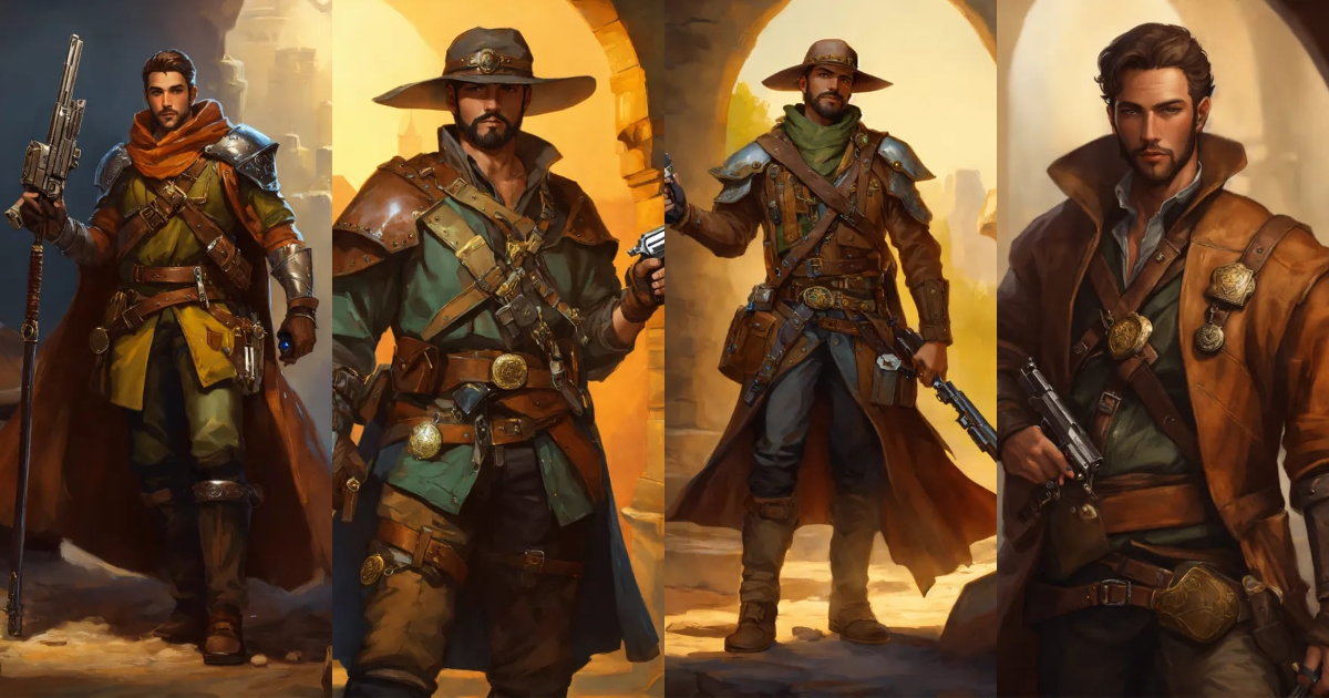 Lexica - Male human bounty hunter treasure seeker, with a pistol in his ...