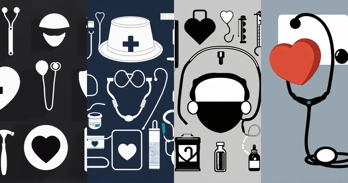 Lexica - Medical shapes, heart, stethoscope, bandaid, nurse hat, black ...
