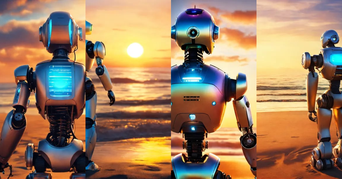 Lexica - View of the back of a realistic human looking robot on beach ...