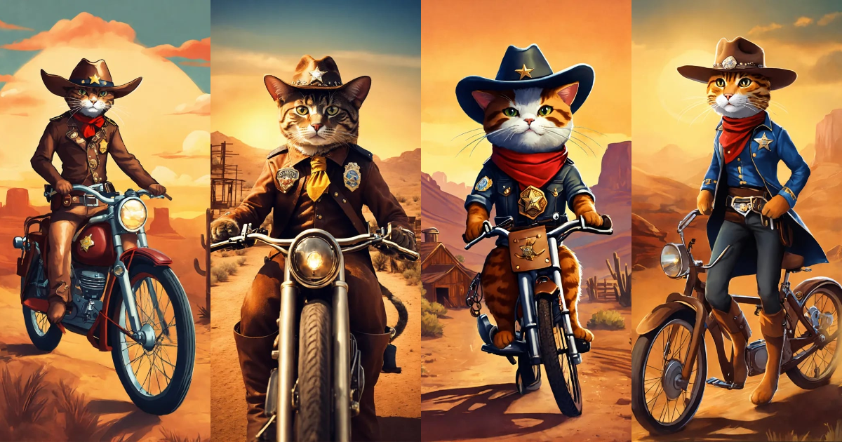 Lexica - Design an image of a cat as a fearless cowboy sheriff ...