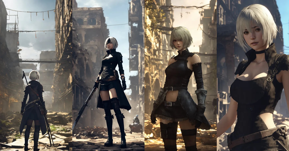 Lexica - Render of nier automata A2 in city ruins