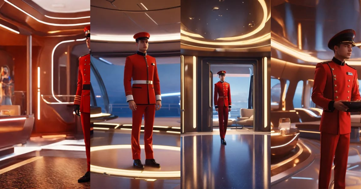 Lexica - A young valet with futuristic bellhop uniform offers to dock ...