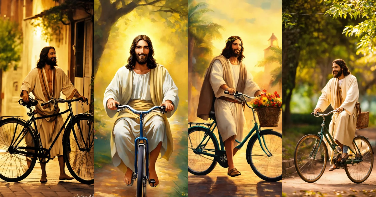 Lexica - Jesus cristo sorrindo andando de bicicleta