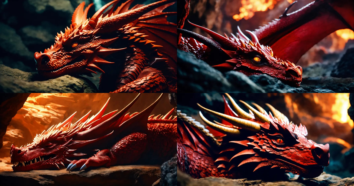 Lexica - Close-up on a sleeping red dragon in a cave, max scales ...