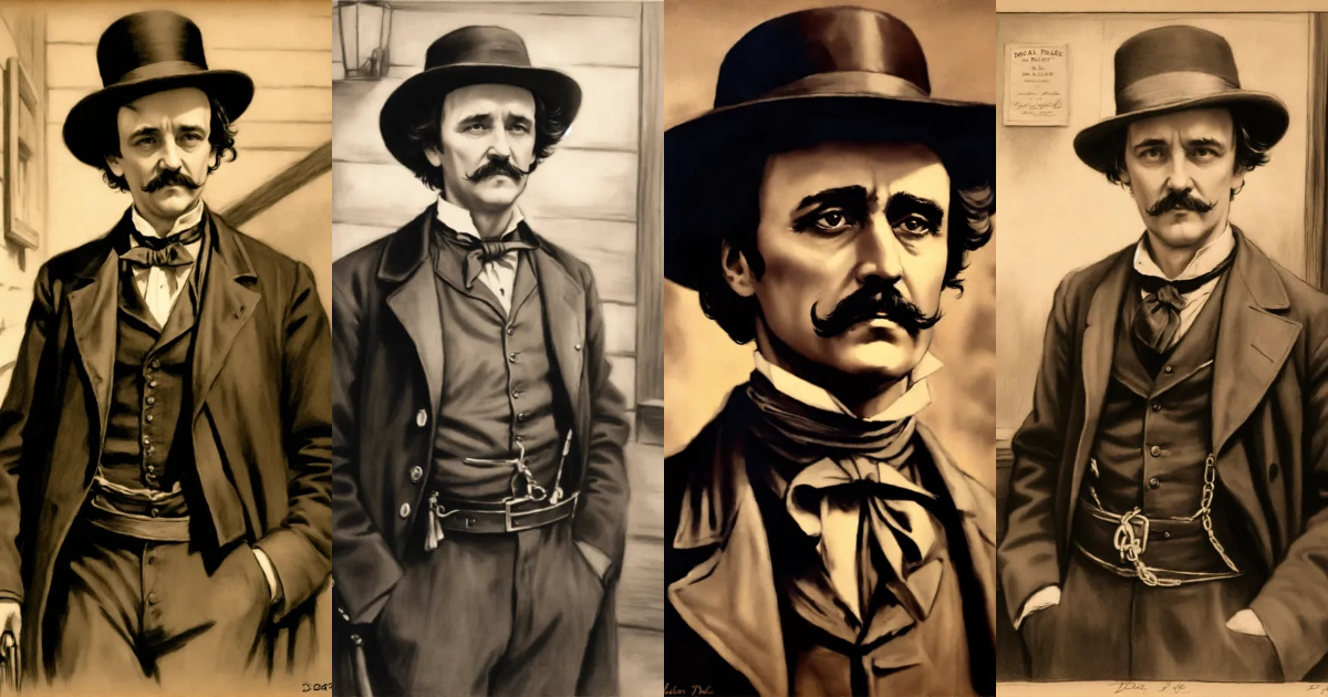 Lexica - Edgar Allan Poe as Doc Holiday at the OK Corral, pencil draw, 1930