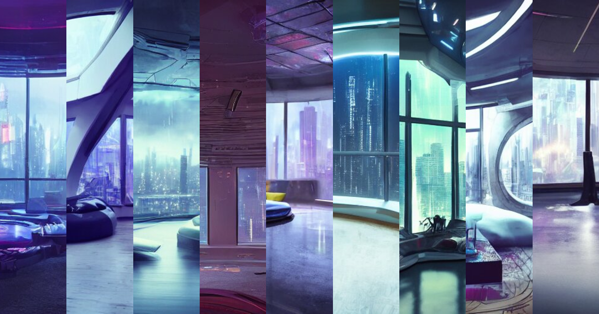 Lexica - A futuristic bedroom with large curved ceiling high windows ...