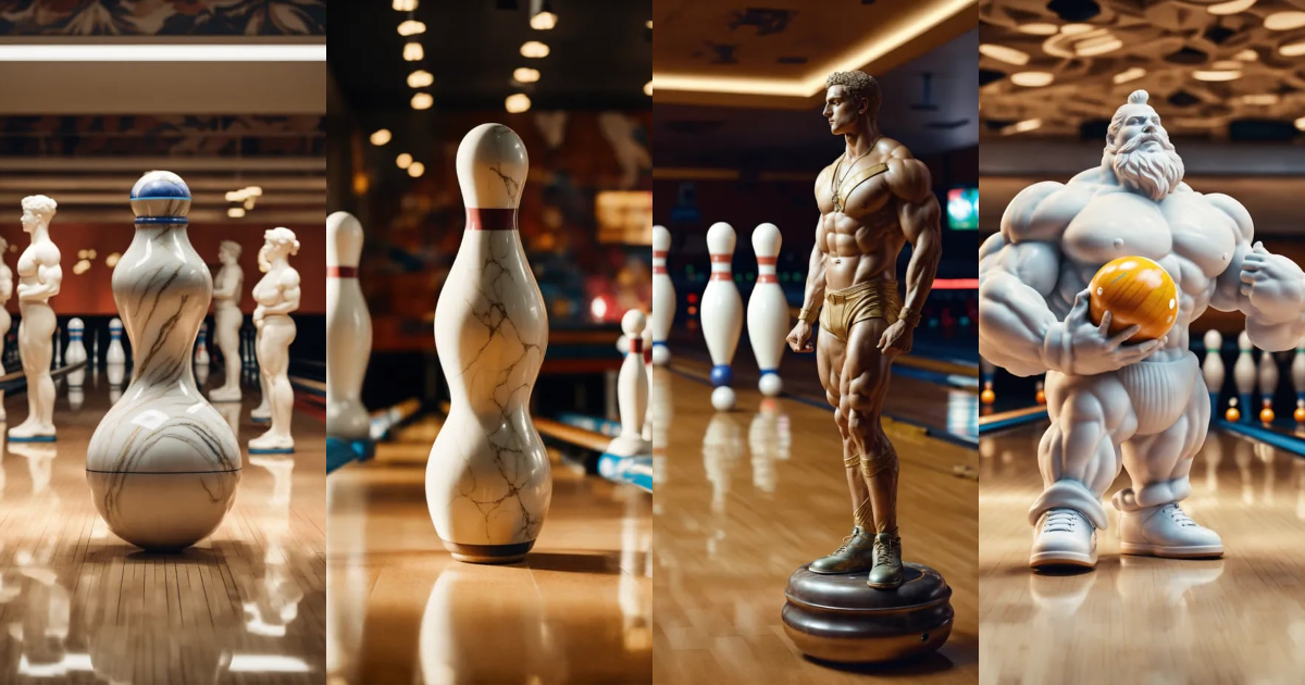 Lexica - Muscular marble statues with a bowling pin shaped body ...