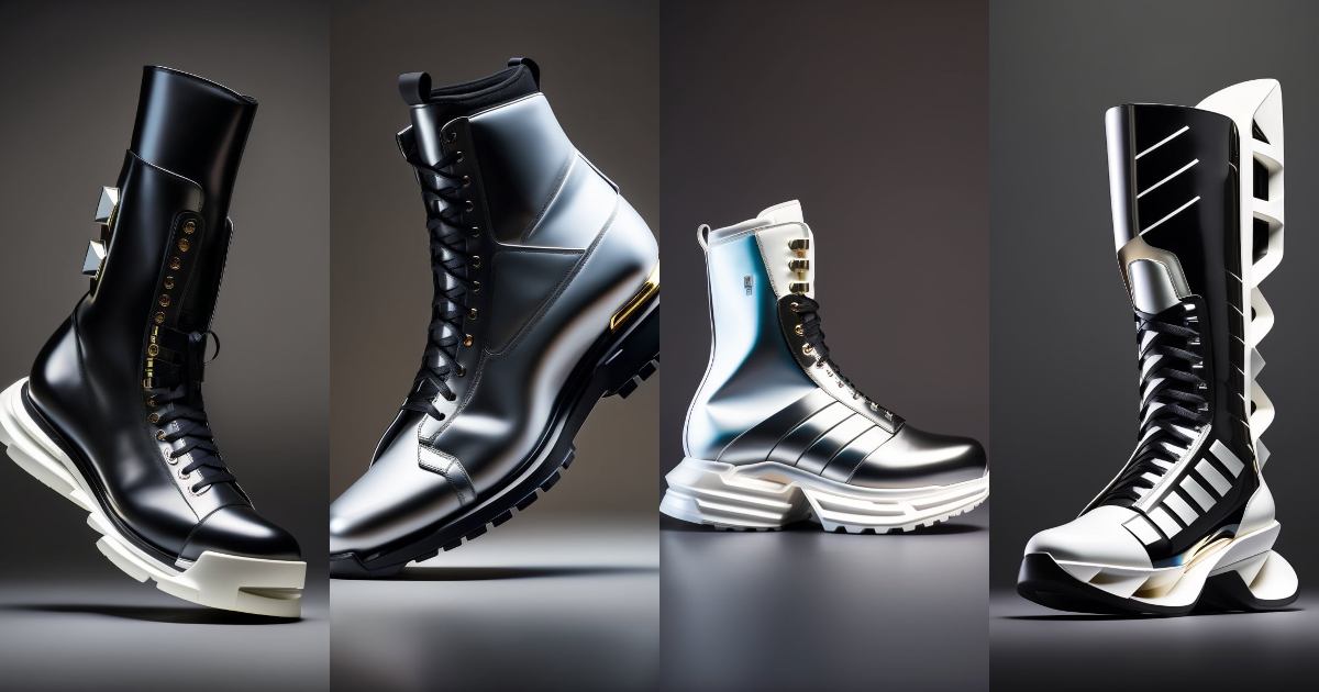 Lexica - A futuristic boot, in black shiny leather and white chrome ...