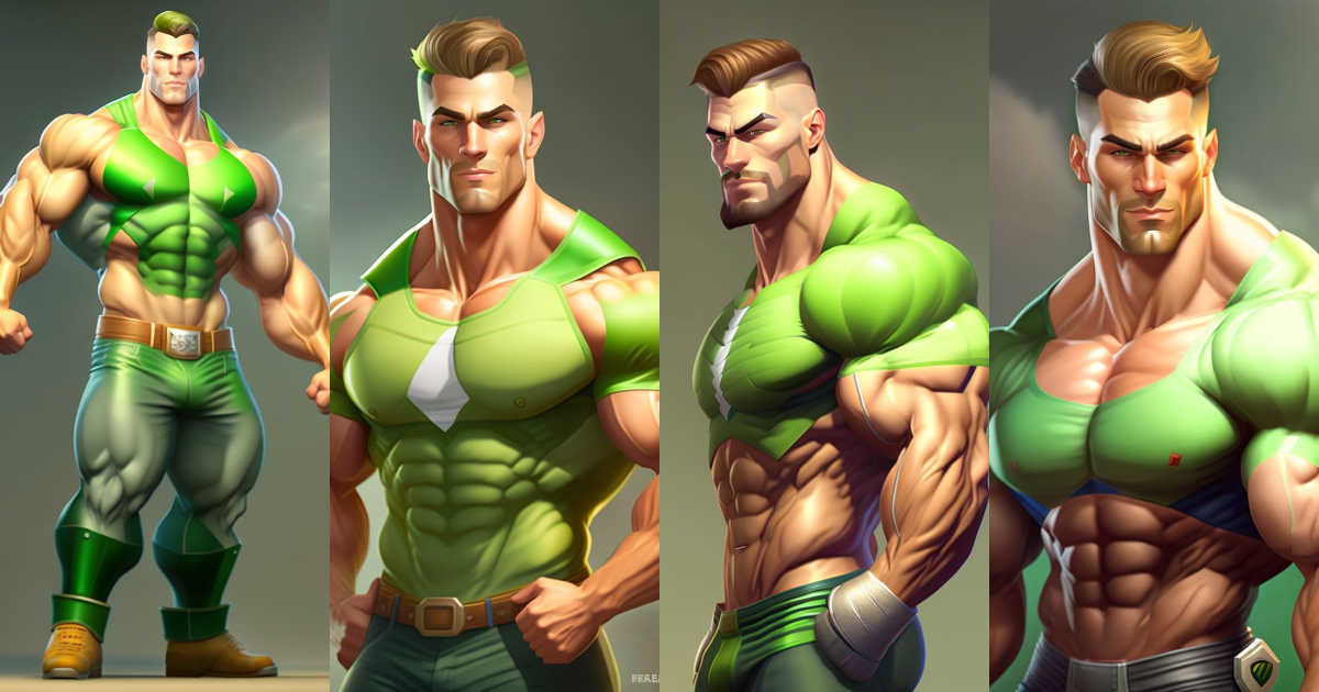 Lexica - Artstation, muscular, rugged, powerful, tall, wrestler, short hair, buff, flexing ...