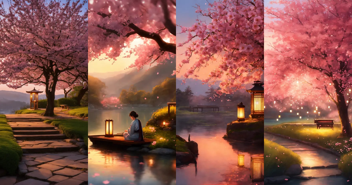 Lexica - Amidst a tranquil garden bathed in the soft hues of twilight ...