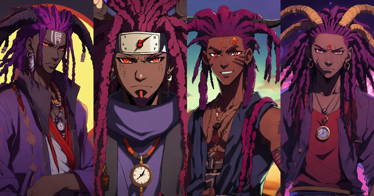 Lexica - African Naruto anime character, fit build, long purple hair ...