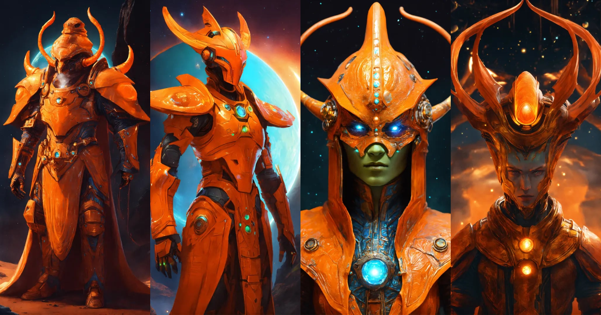 Lexica - Tall and proud alien galactic warlord emperor, glowing orange ...